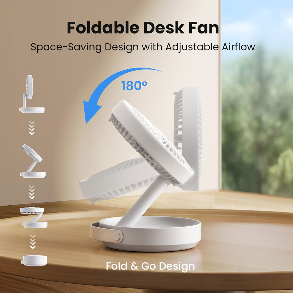 Gaiatop Foldable Desk Fan – 3-Speed Portable Fan with LED Light & Long ...