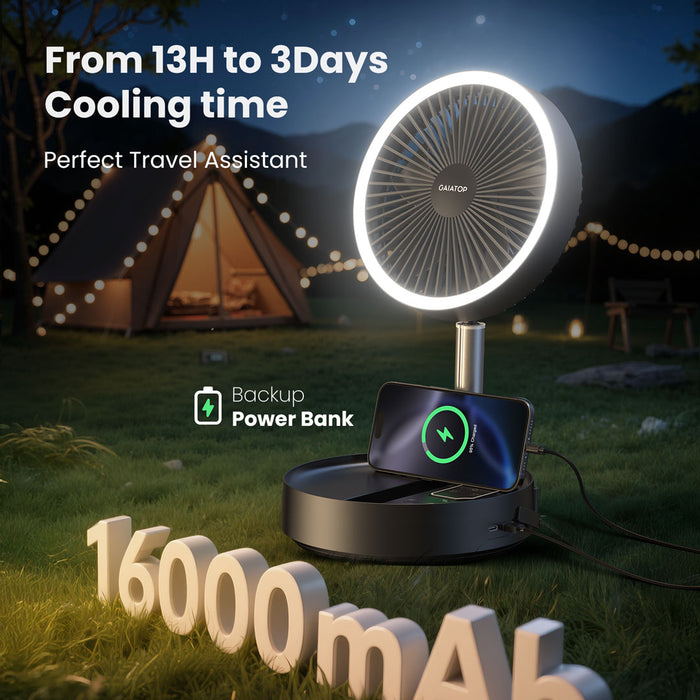 Gaiatop Portable Fan with Power Bank - 16,000mAh, 4 Speeds, Ultra-Quiet ...